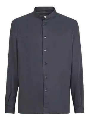 Brunello Cucinelli Mandarin-collar Garment-dyed Shirt - Anthracite
