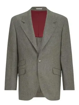 Brunello Cucinelli Virgin Wool Flannel Cavallo Tailor Blazer With Metal Buttons - Military