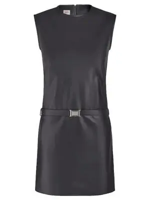 TOD'S Sleeveless Leather Mini Dress With Buckle Belt - Black