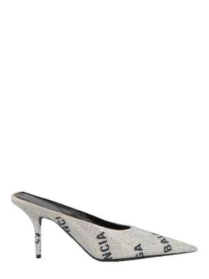 Balenciaga Crystal Embellished Pointed Toe High Heel Mules - Gray