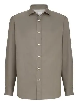Brunello Cucinelli Garment-dyed Twill Shirt With Spread Collar - Brown