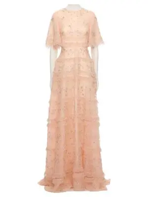 Valentino Garavani Round Neck Short Sleeve Lace Dress - No