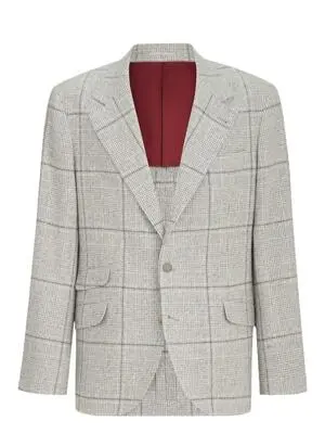 Brunello Cucinelli Silk, Wool And Cashmere Prince-of-wales Flannel Deconstructed Cavallo Blazer With Metal Buttons - Grey