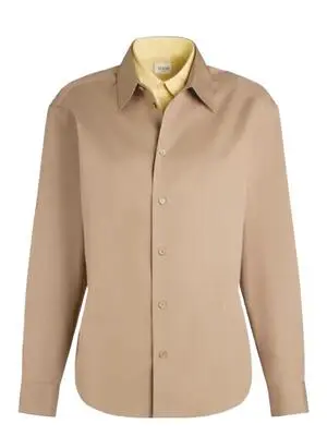 TOD'S Long-sleeve Buttoned Shirt With Back Belt And Monogram Detail - Light Brown