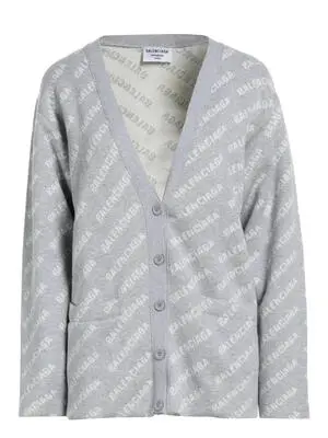 Balenciaga All-over Logo V-neck Cardigan - Gray