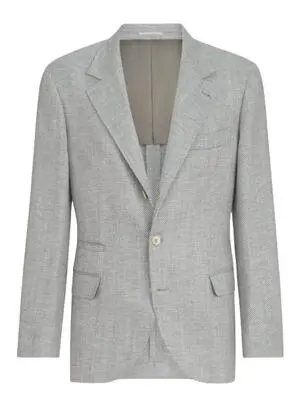 Brunello Cucinelli Wool, Alpaca And Silk Chevron Deconstructed Blazer - Sky-blue