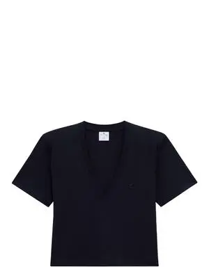 COURREGES Cropped V-neck T-shirt With Ac Logo - Black