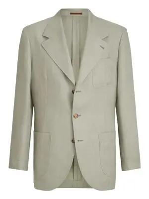 Brunello Cucinelli Linen Micro Chevron Unlined Blazer - Sage