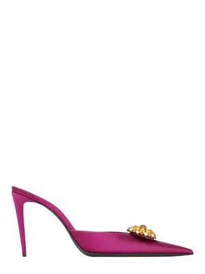 Saint Laurent Saint Laurent Cosmo Mules In Satin Crepe And Crystals Crushed Plum