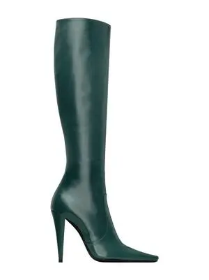 Saint Laurent Tall Boots In Smooth Leather With Side Zipper - Green