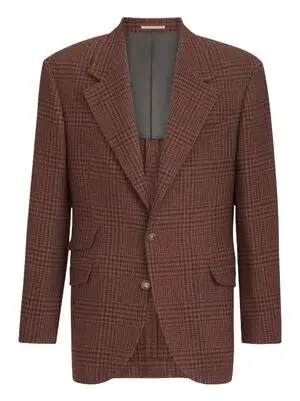 Brunello Cucinelli Cashmere Prince Of Wales Cavallo Tailor Blazer - Red