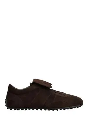 TOD'S Suede Round Toe Sneakers With Removable Tag - Brown