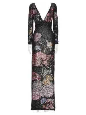 VALENTINO Valentino Sequined Long-Sleeved V-Neck Gown