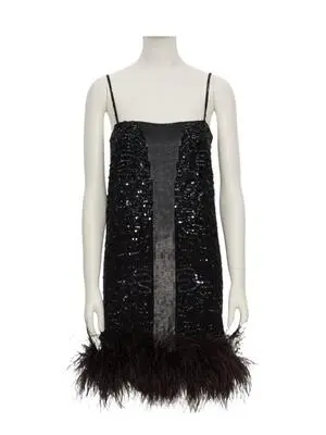 Valentino Garavani Sequined Cami Dress With Feather Trim - Black