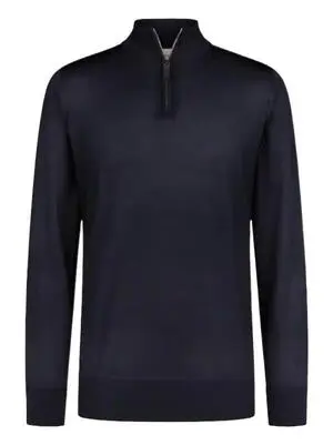 TOD'S Long-sleeved Quarter Zip Sweater In Merino Wool - Blue