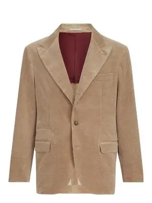Brunello Cucinelli Comfort Cotton And Cashmere Corduroy Deconstructed Blazer With Large Peak Lapels And Metal Buttons - Camel