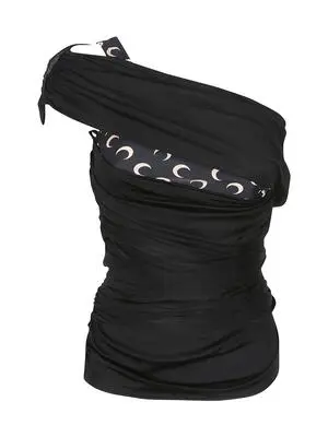 MARINE SERRE Asymmetrical Draped Top - Black