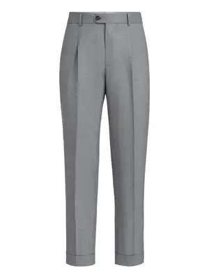Brunello Cucinelli Virgin Wool And Silk Lightweight Hopsack Trousers With Pleat - Gray