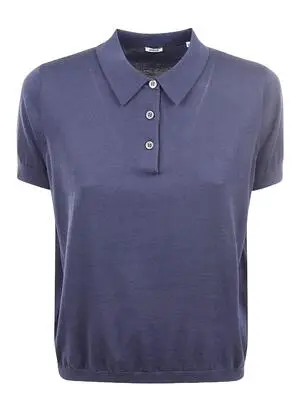 Aspesi Short Sleeve Knitted Polo - Blue