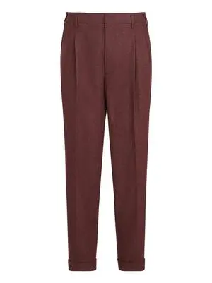 Brunello Cucinelli Virgin Wool And Cashmere Flannel Trousers With Double Pleats - Burned
