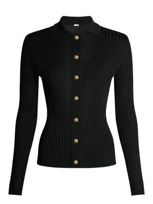 Balmain Buttoned Ribbed Knit Cardigan - Black