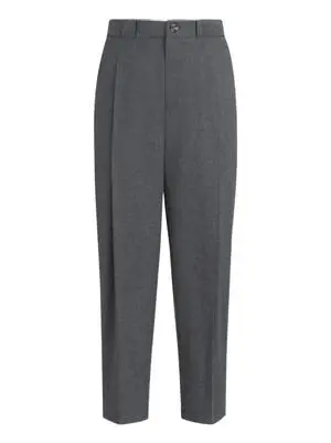 Brunello Cucinelli Virgin Wool, Cotton, And Silk Mouliné Pleated Trousers - Anthracite