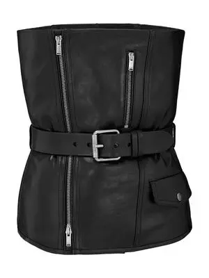 Saint Laurent Biker Bustier In Creased Leather - Black