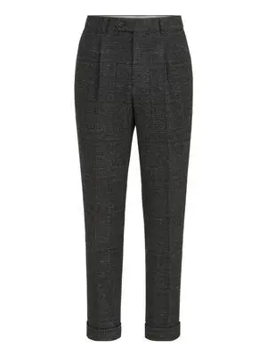 Brunello Cucinelli Prince Of Wales Flannel Trousers - Anthracite