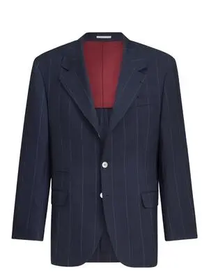 Brunello Cucinelli Virgin Wool Chalk Stripe Tailor Blazer - Black