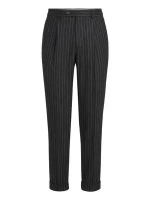 Brunello Cucinelli Brunello Cucinelli Virgin Wool And Cashmere Chalk Stripe Flannel Pleated Trousers Anthracite