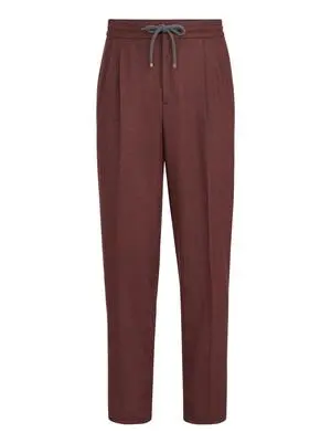 Brunello Cucinelli Virgin Wool And Cashmere Flannel Trousers - Burned
