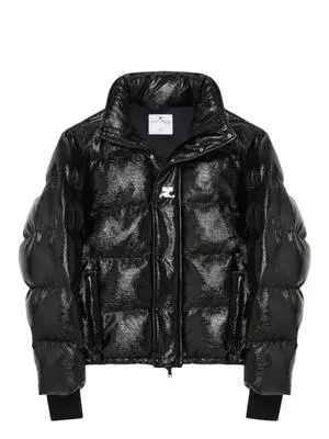 COURREGES High Collar Down Jacket With Embroidered Logo - Black