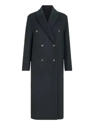 Brunello Cucinelli Hand-crafted Double-faced Cashmere Coat With Monili - Blue