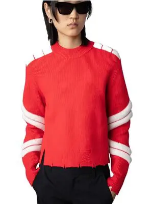 Zadig&Voltaire Long Sleeve Wool Sweater With Contrast Stitching - Red