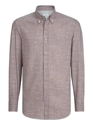 Brunello Cucinelli Flower-print Twill Shirt Gray