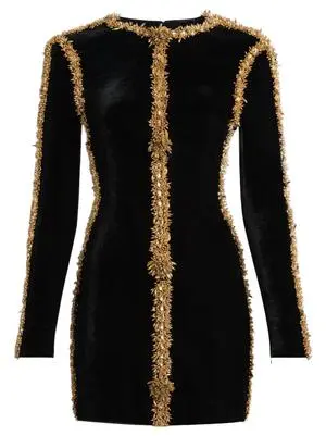Balmain Velvet Dress With Embroidered Trim - Black