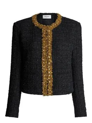 Balmain Embroidered Tweed Jacket - Black