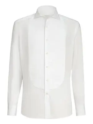 Brunello Cucinelli Sea Island Cotton Twill Basic Fit Shirt With Point Collar And Pleated Bib And Cuffs - White