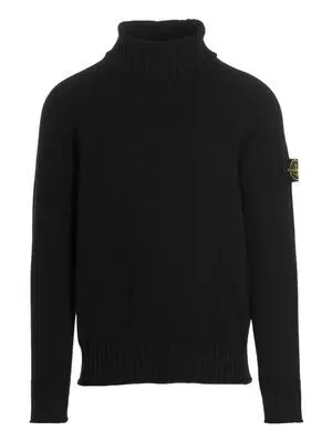 Stone Island Ribbed Roll Neck Jumper With Badge Logo - Black