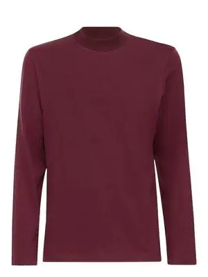Brunello Cucinelli Cotton Jersey Long Sleeve Mock Neck T-shirt - Deep Fuchsia