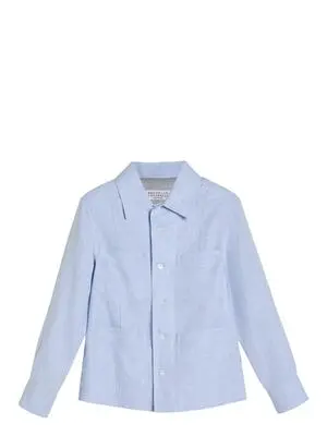 Brunello Cucinelli Hemp, Linen And Cotton Diagonal Guayabera Shirt - Sky-blue