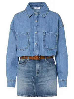 Liu Jo Short Denim Belted Shirt Dress - Blue