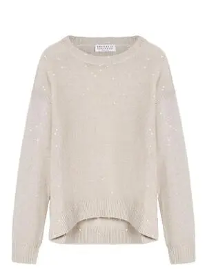 Brunello Cucinelli Linen And Silk Diamond Yarn Sweater - Nude