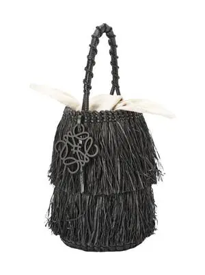 Loewe Frayed Raffia Bucket Bag - Black