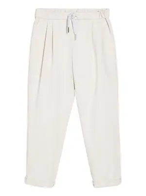 Brunello Cucinelli Garment-dyed Trousers In Twisted Cotton Gabardine With Drawstring And Double Pleats Snow