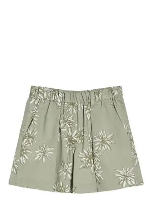 Brunello Cucinelli Cotton Daisy-print Poplin Shorts With Monili Trim - Sage