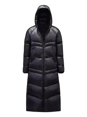 Moncler Chanon Long Down Jacket With Drawstring Hood - Black
