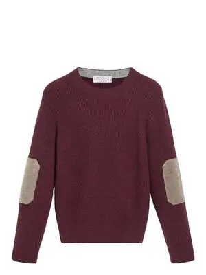 Brunello Cucinelli Cashmere English-rib Sweater With Corduroy Inserts - Deep Fuchsia
