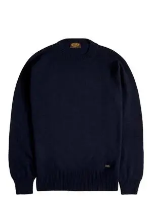 TOD'S Long-sleeved Crew Neck Sweater With Leather Logo Patch - Blue