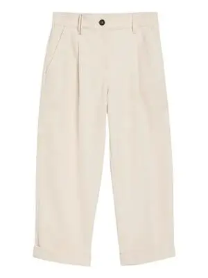 Brunello Cucinelli Brunello Cucinelli Cotton And Wool Blend Trousers With Monili Embellishments Vanilla